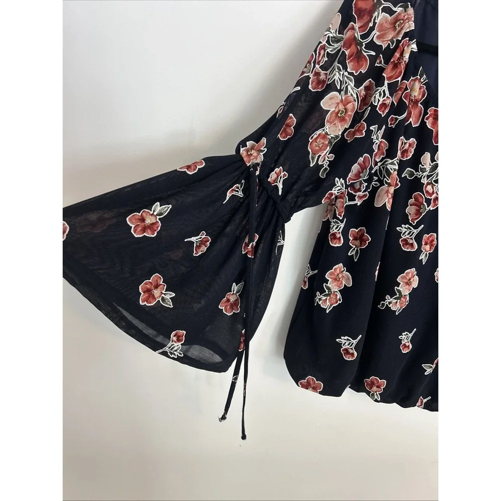 Pink Coconut Boutique | Tops | Ember Black Rosefloral Balloon Sheer ...
